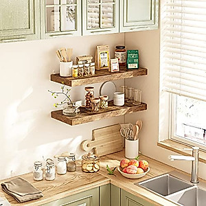 Fixwal Floating Shelves, 24 Inches Wooden Shelves for Farmhouse Bathroom Kitchen Bedroom Living Room, Set of 2 Antique Brown Floating Shelves with Invisible Brackets (23.6 x 9.5 x 1.5 Inches)