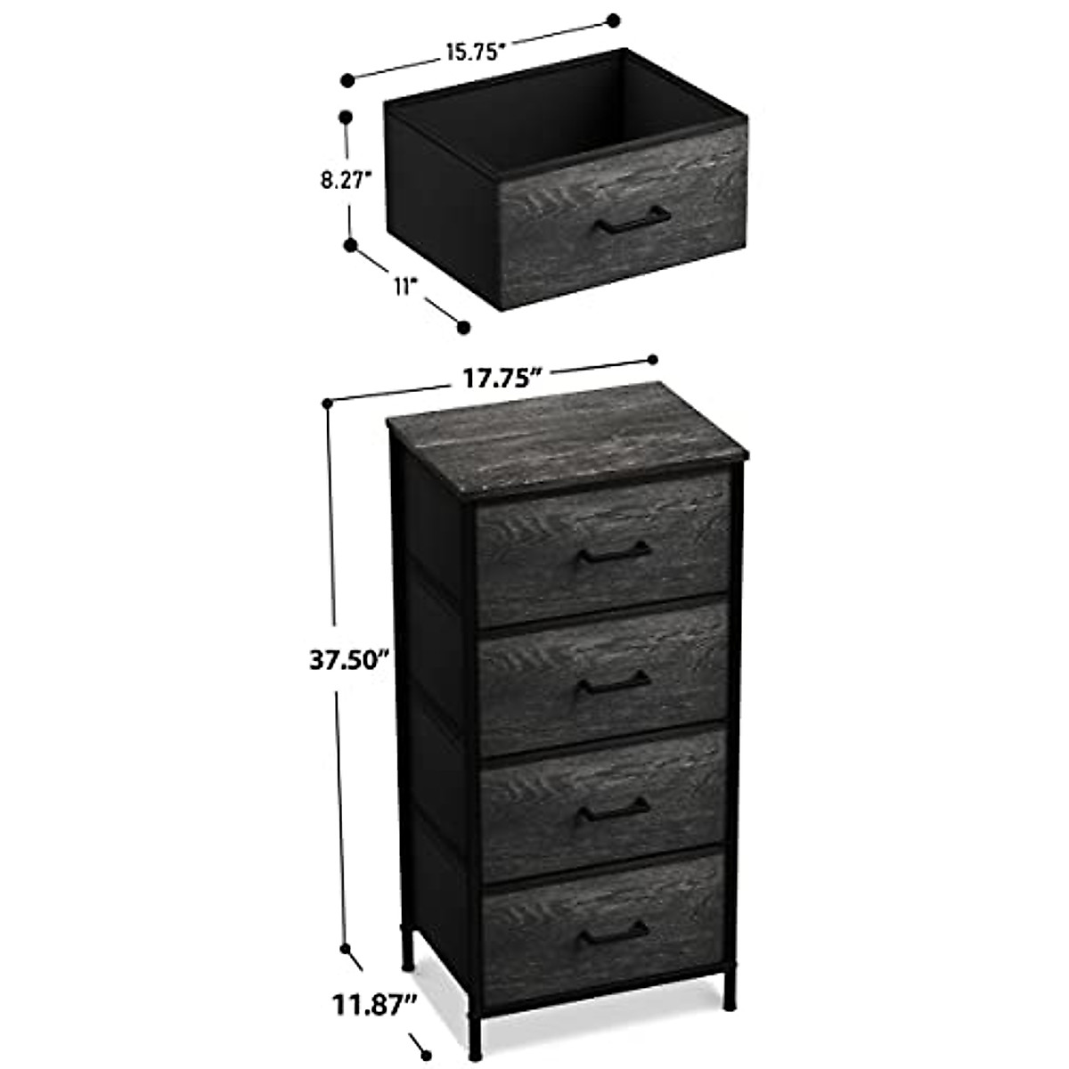 Sorbus Dresser with 4 Faux Wood Drawers - Tall Storage Unit Organizer Tower for Clothes - Bedroom, Hallway, Living Room, Closet, & Dorm Chest Furniture - Steel Frame, Wood Top, Easy Pull Fabric Bins