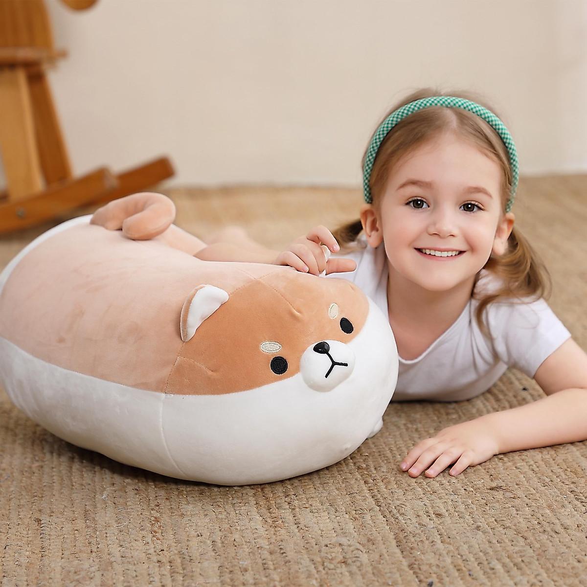 OurHonor 19.7" Shiba Inu Plush, Soft Corgi Plushies Adorable Throw Pillow, Cute Puppy Anime Dog Stuffed Animals Gifts for Girls Boys Kids (Brown)