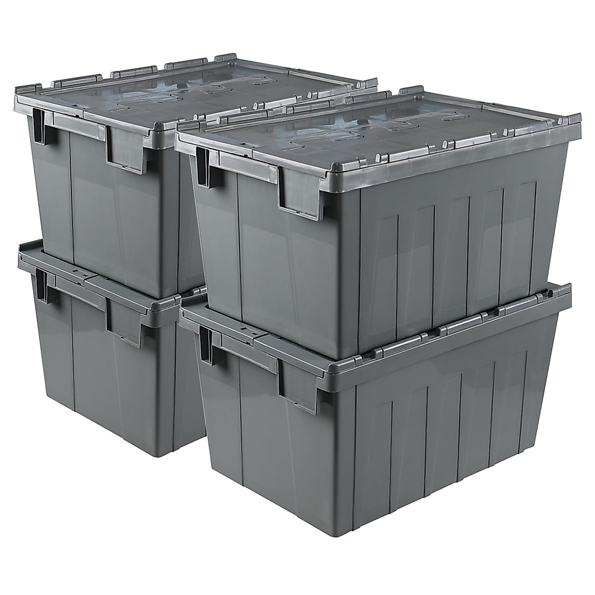 Oymlclivisa 15 Gallon Commercial Flip Top Tote Storage Container, Industrial Plastic Storage Totes, Gray, 4 Packs