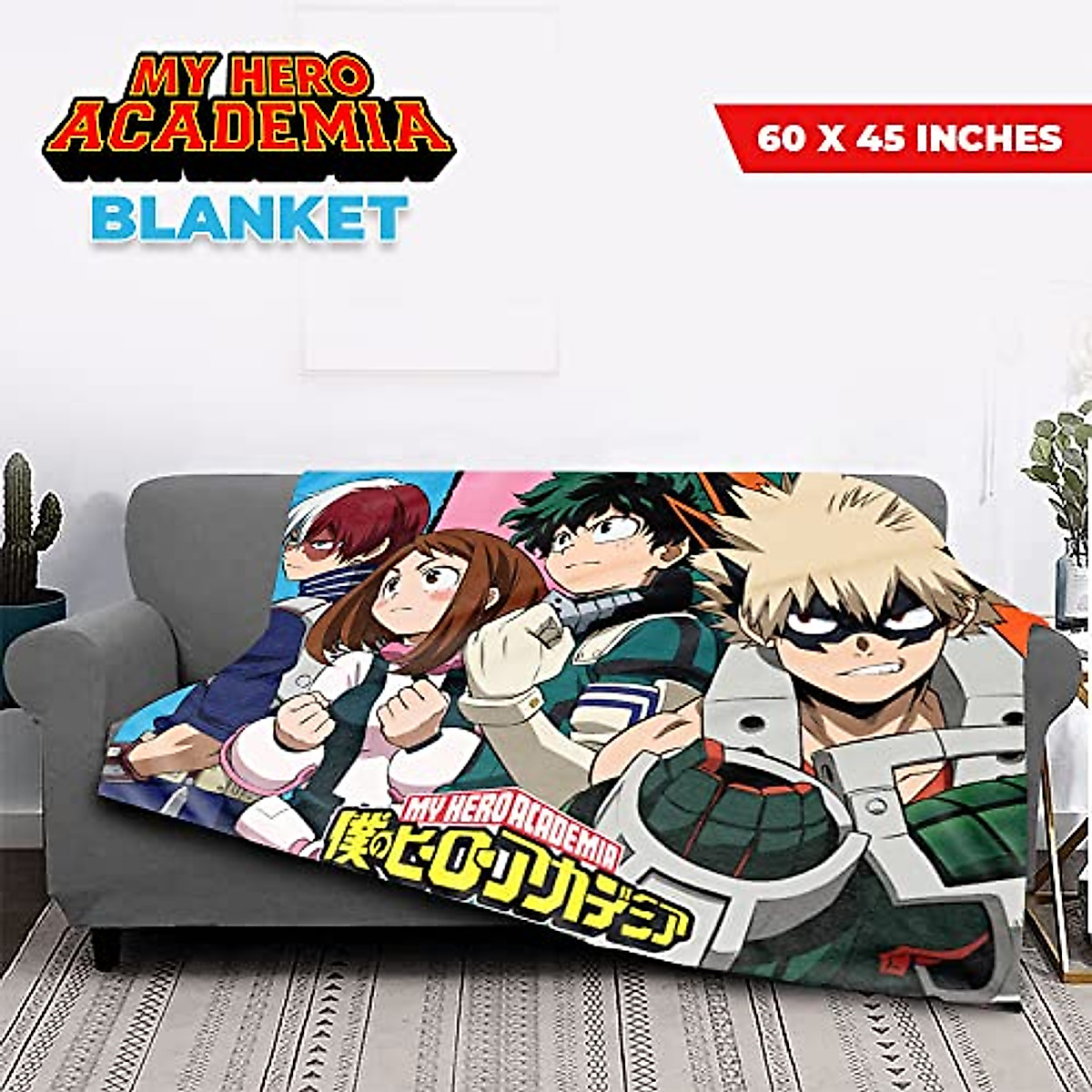 JUST FUNKY My Hero Academia Class 1-A Fleece Throw Blanket | 45 x 60 Inches - A Plus Ultra Gift for Fans - Comfy and Warm Featuring Deku, All Might & More - Great for Home, Travel, and Gifting