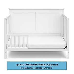 Storkcraft Alpine 5-in-1 Convertible Crib (White) – GREENGUARD Gold Certified, Converts to Toddler Bed and Full-Size Bed, Fits Standard Full-Size Crib Mattress, Adjustable Mattress Support Base