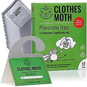 Clothing Moth Trap 12 Pack with Pheromones Prime, Clothes Moth Trap with Lure for Closets, Carpet, Moth Treatment and Prevention