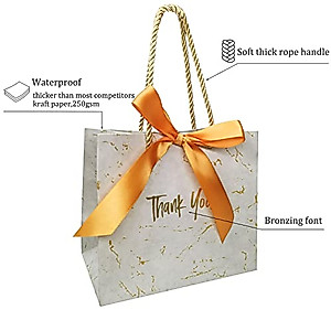 15Pack Thank You Gift Bags with Handles,Waterproof Party Favor Bags Bulk with Golden Bow Ribbon Medium Treat Bags for Wedding Bridesmaid Celebration Baby Shower(7.2x3.9x6.2inch)