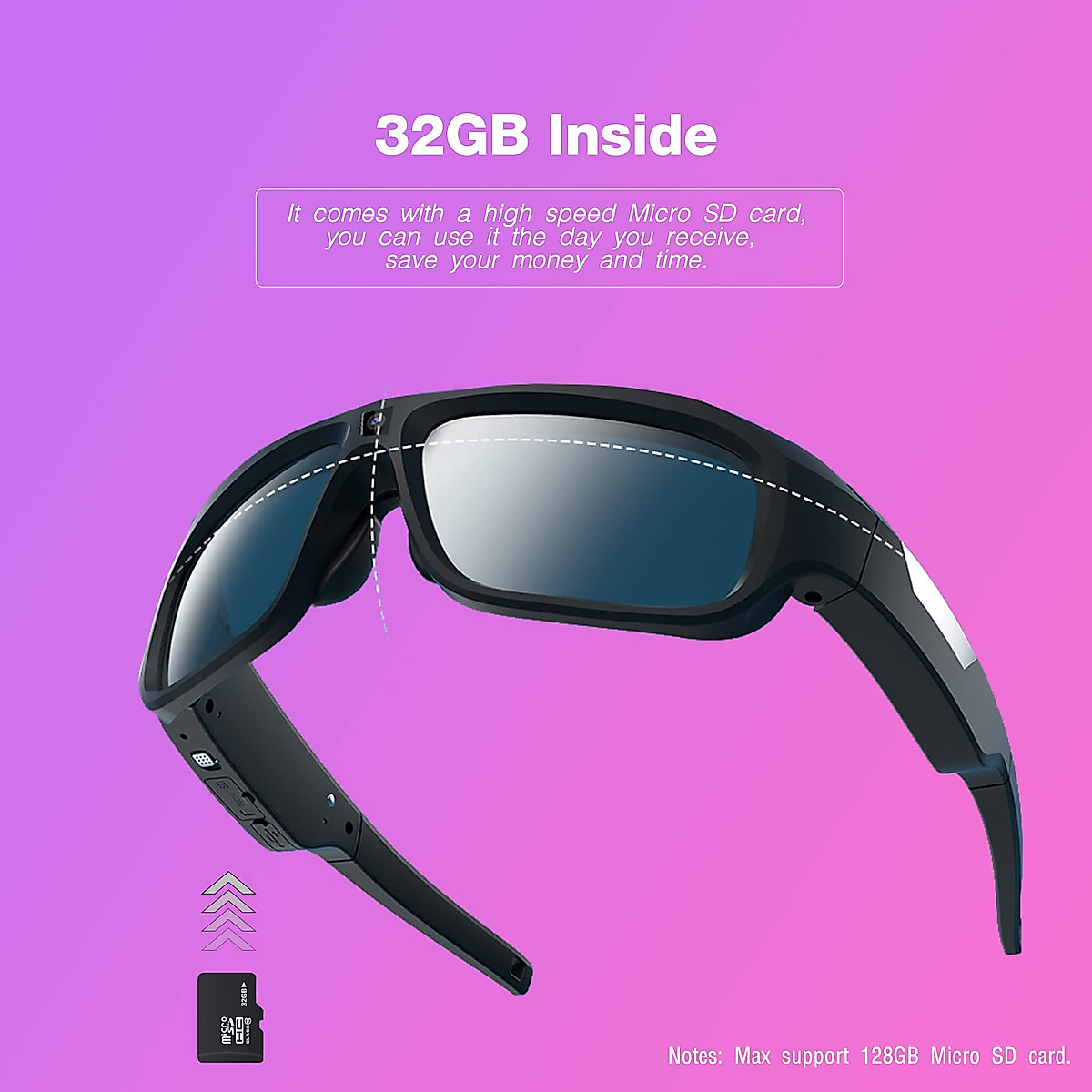 Video Camera Glasses Sports Sunglasses 4K Video 32GB Memory Inside Polarized UV 400 Lens Tech Gadgets for Men