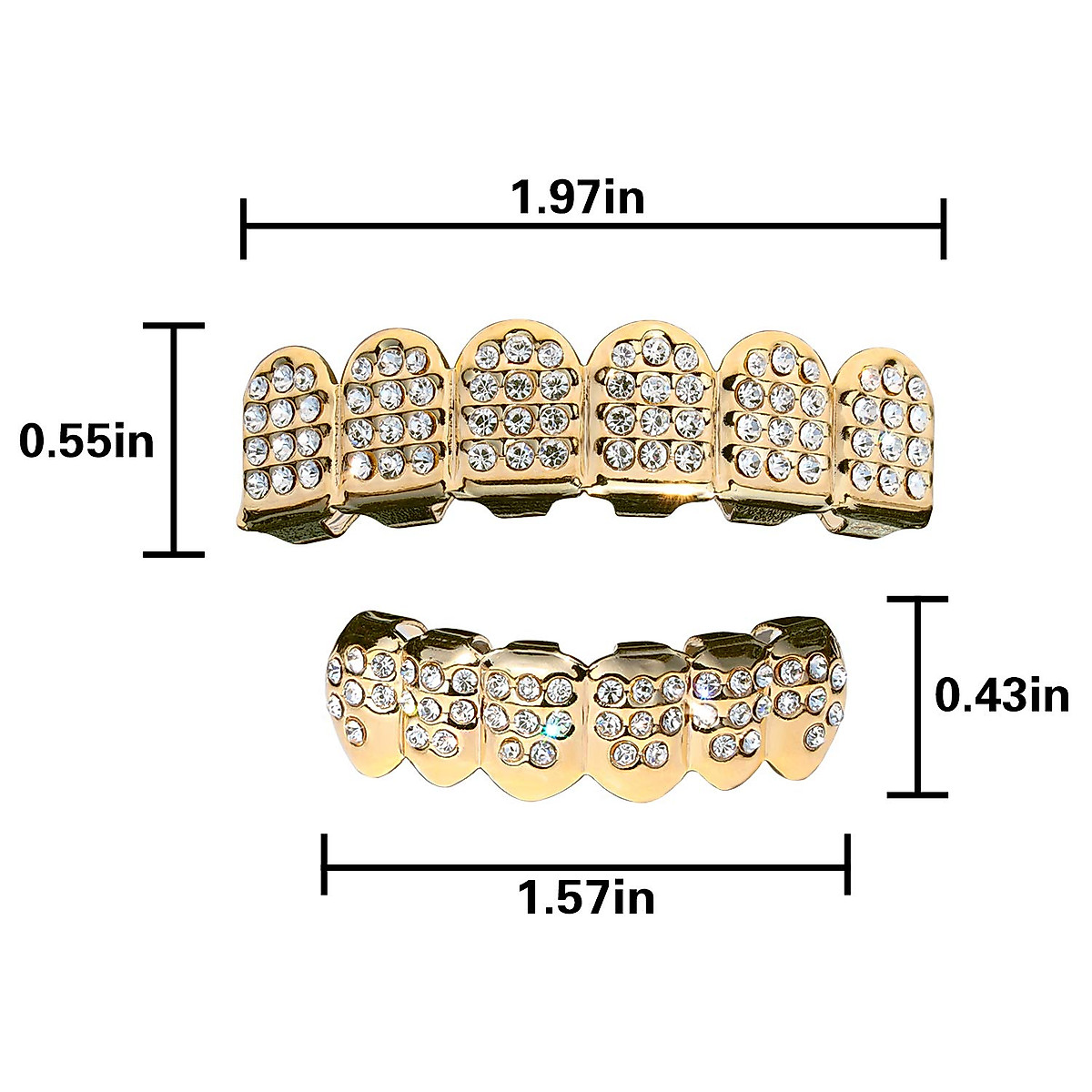 Gold Grillz Teeth Set Best gift for Son-New Custom Fit 14k Plated Gold Diamonds Grillz - Excellent Cut for All Types of Teeth–6pcs Top and Bottom Grill Set - Hip Hop Bling Grillz