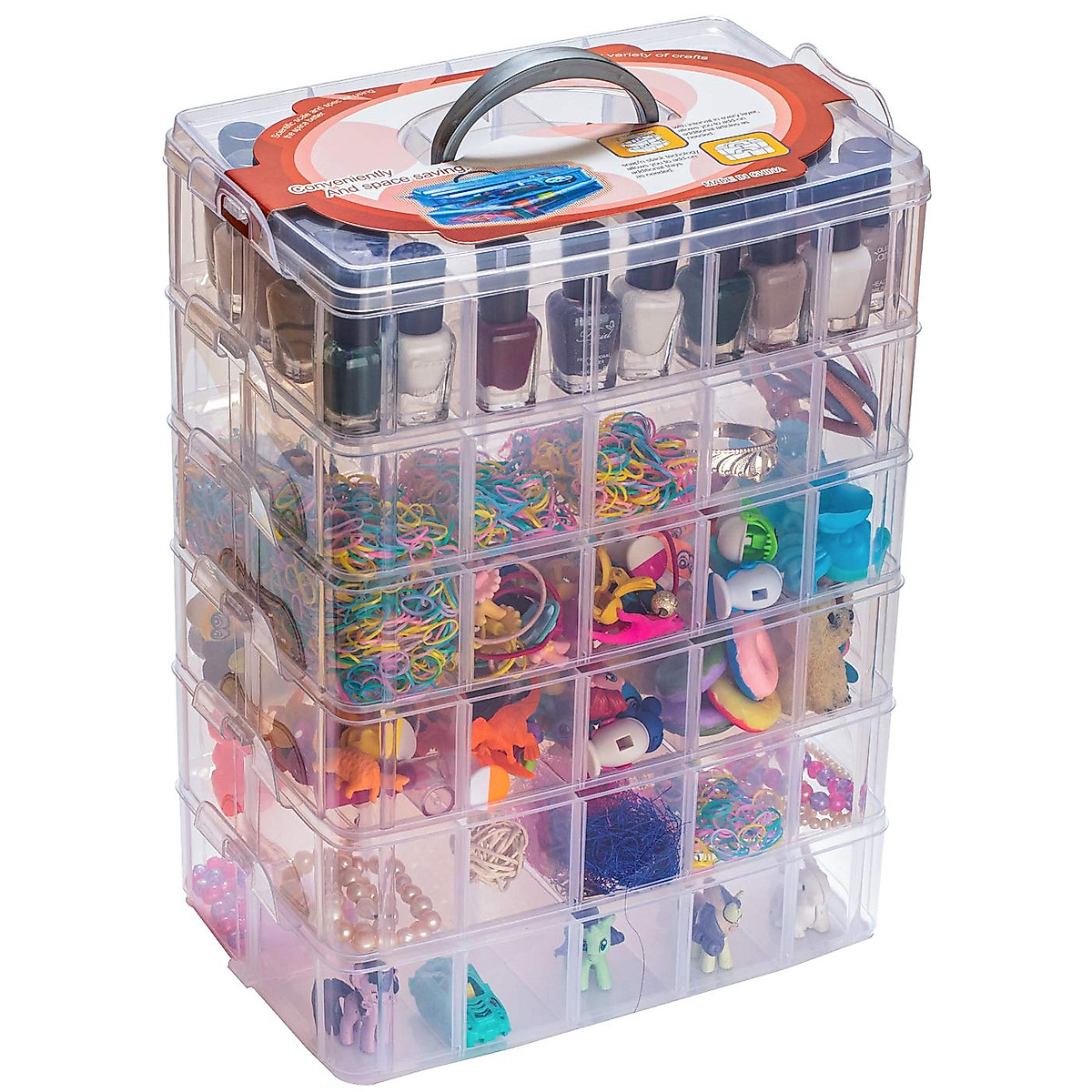 Sooyee 6 Layers Stackable Storage Container Clear 60 Adjustable Compartments,Compatible with Small Toys Arts and Crafts Piping Tips Hardware Storage Organizer