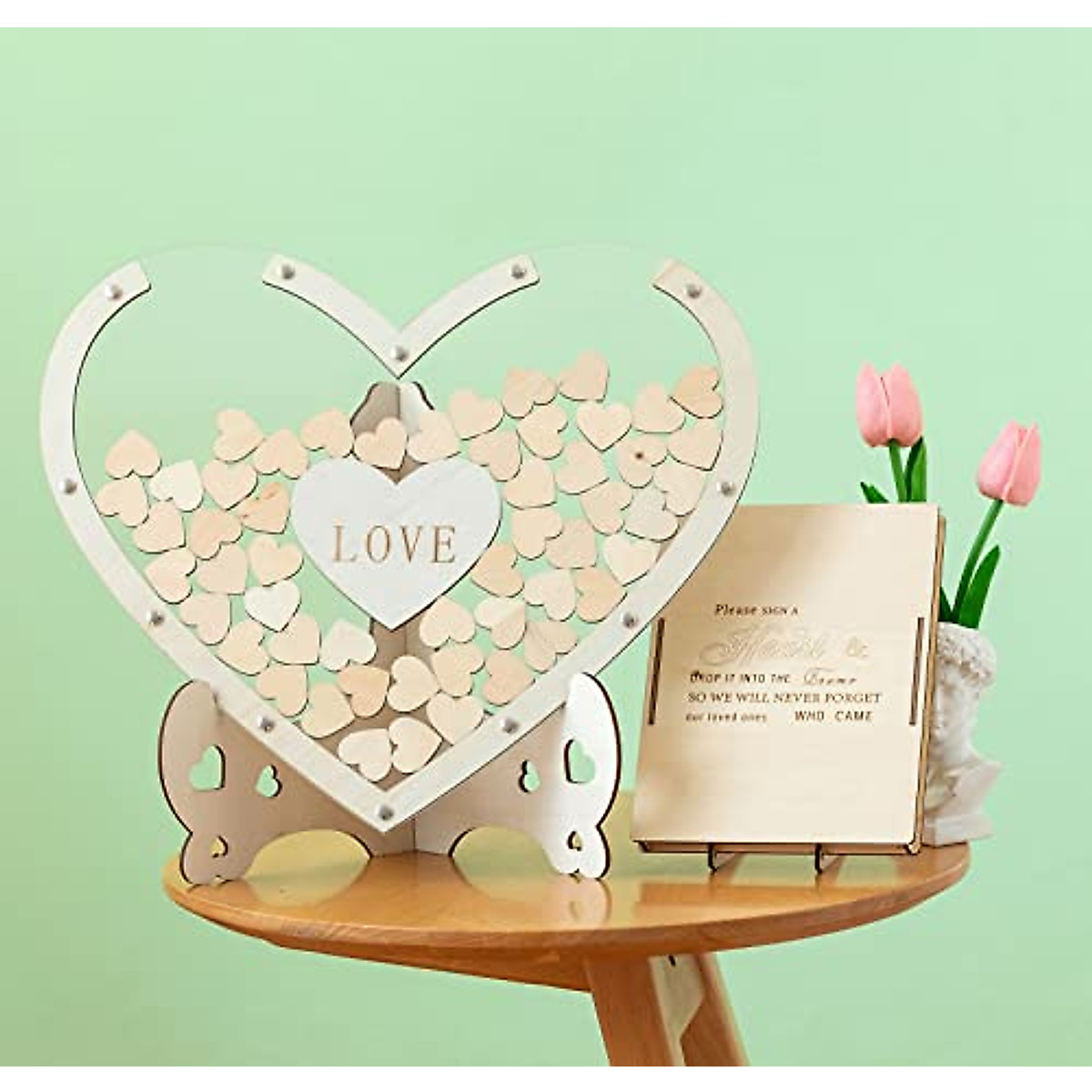 Wooden Wedding Guest Book Alternative Transparent Heart Wedding Guest Books for Reception Guests to Sign with Drop Box Gifts for Bride,Graduation Anniversaries Party Reception, 80 PC (Hearts)