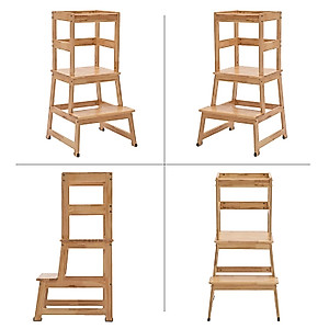 DuDuEase Kitchen Step Stool for Kids and Toddlers with Safety Rail Children Standing Tower for Kitchen Counter, Parents' Helper Kids Learning Stool, Solid Wood Construction