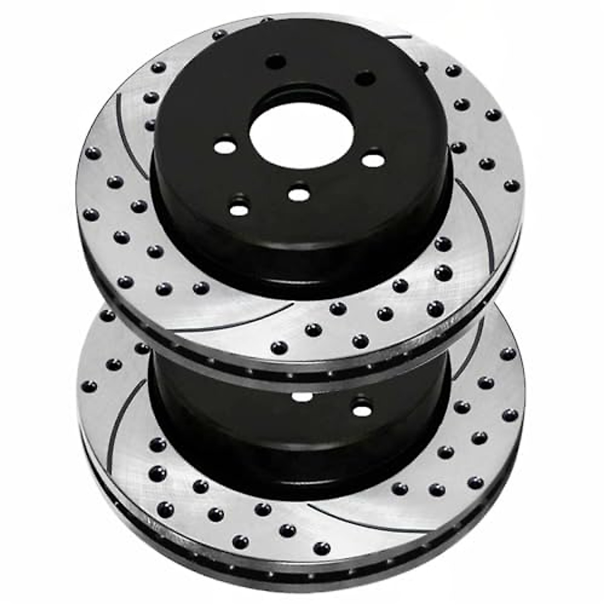 KUDTGEO Rear Drilled Slotted Brake Rotors Black Pair For 2003-2019 Infiniti Nissan, 2pc Disc Brake Rotor Set Rear Left Driver and Right Passenger Side Black Electrolysis Coated Steel Performance