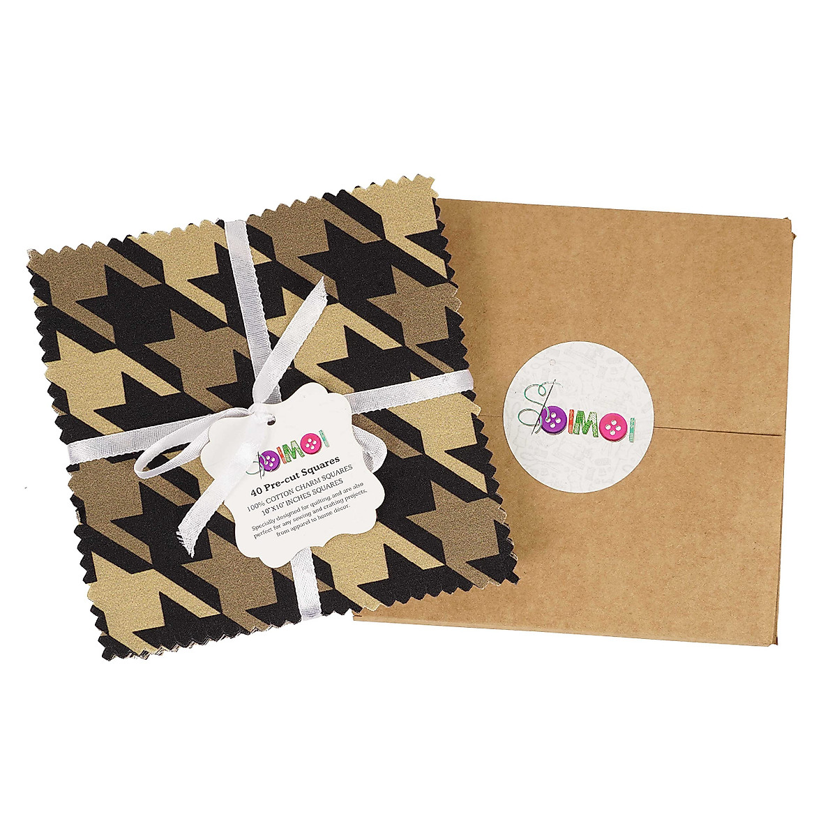 Soimoi Precut 10-inch Houndstooth Prints Cotton Fabric Bundle Quilting Squares Charm Pack DIY Patchwork Sewing Craft- Grey, Brown, Black