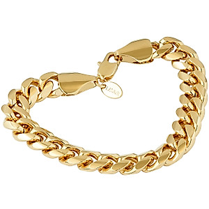 LIFETIME JEWELRY 11mm Miami Curb Cuban Link Chain Bracelet 24k Real Gold Plated (Gold, 9 inches)