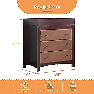 MOOITZ Changing Table with 3 Drawers, Changing Table Dresser for Nursery, Infant Baby Changing Station for Bedroom Livingroom Small Space, Baby Dresser with Changing Table Top