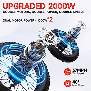 Electric Bike for Adults - 2000W Ebike with 37MPH 50Miles Range, 26'' x 4.0'' Off-Road Fat Tires Bicycle,52V 22Ah Removable Battery Electric