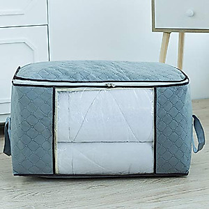 Fitwayhi Clothes Storage Bags Organizers with Window, Large Capacity for Blankets, Closets, Bedrooms (Set of 3, Gray)