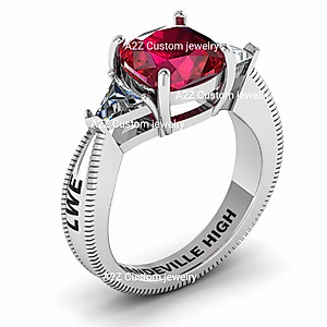 A2Z CUSTOM JEWELRY fully personalized fashion class ring for high school, college, university ring for her, sterling silver Captiva cushion Titan triangles ring