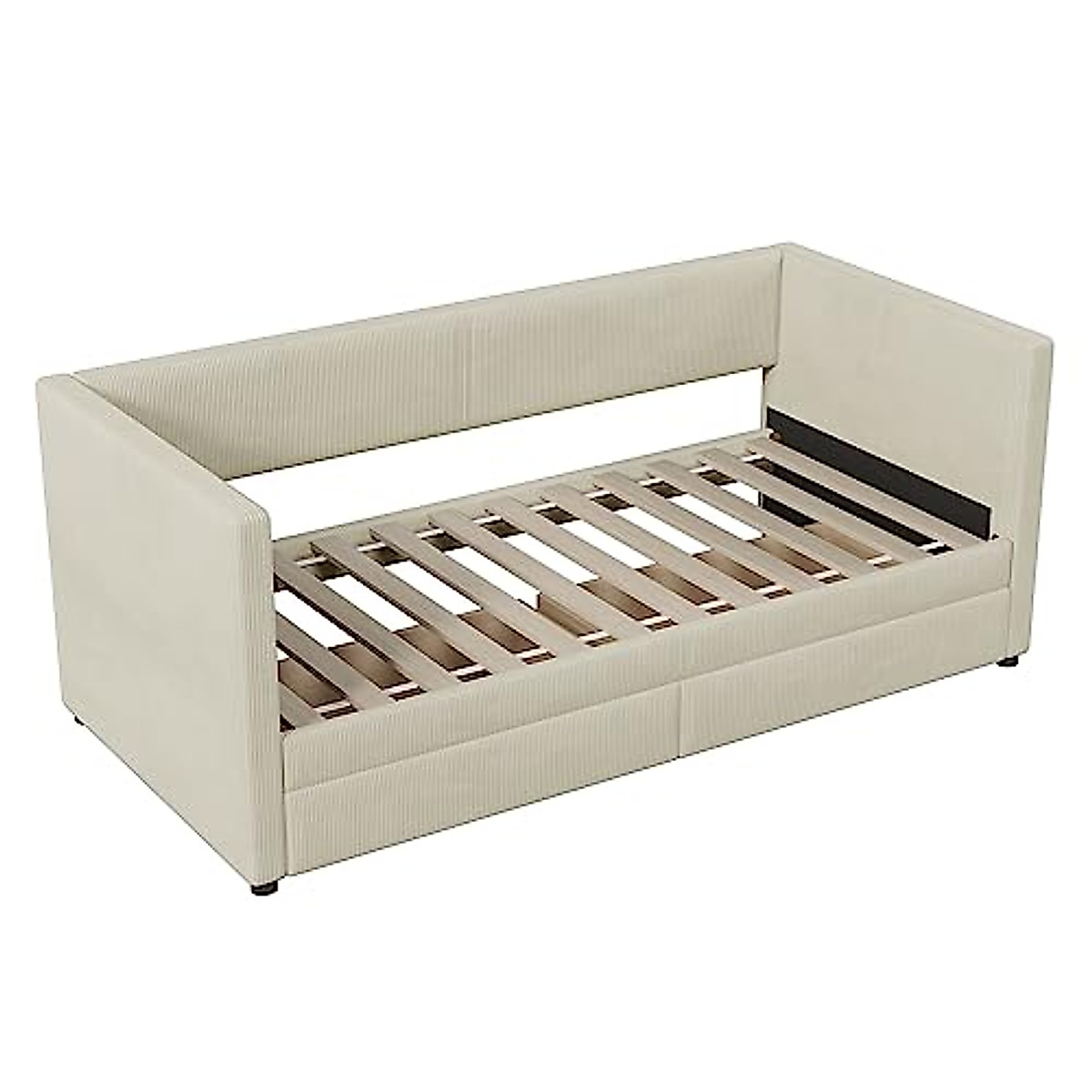 Harper & Bright Designs Twin Size Corduroy Daybed with 2 Storage Drawers, Modern Twin Upholstered Daybed Frame, Sofa Bed with Wood Slat, Twin Storage Bed for Living Room Bedroom Guest Room, Beige