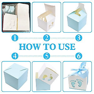 HADEEONG 50pcs Baby Shower Party Favor Boxes, 2.4 x 2.4 inch Small Candy Gift Treat Boxes Footprint Design for Kids Birthday Baby Shower Guests Wedding Party Supplies with Ribbon,Blue