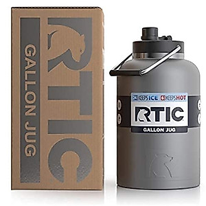 RTIC Jug with Handle, One Gallon, Graphite Matte, Large Double Vacuum Insulated Water Bottle, Stainless Steel Thermos for Hot & Cold Drinks, Sweat Proof, Great for Travel, Hiking & Camping