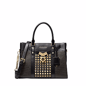 Nouveau Hamilton Large Studded Pebbled Leather Satchel silver hardware