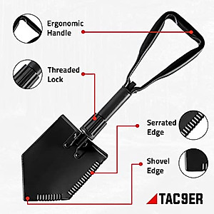 TAC9ER Heavy Duty Folding Shovel Survival Tool for Car or 4x4 | Portable Foldable Camping Shovel | Small Survival Shovel for Digging | Emergency Tactical Shovel | Military Evacuation E-Tool Shovel