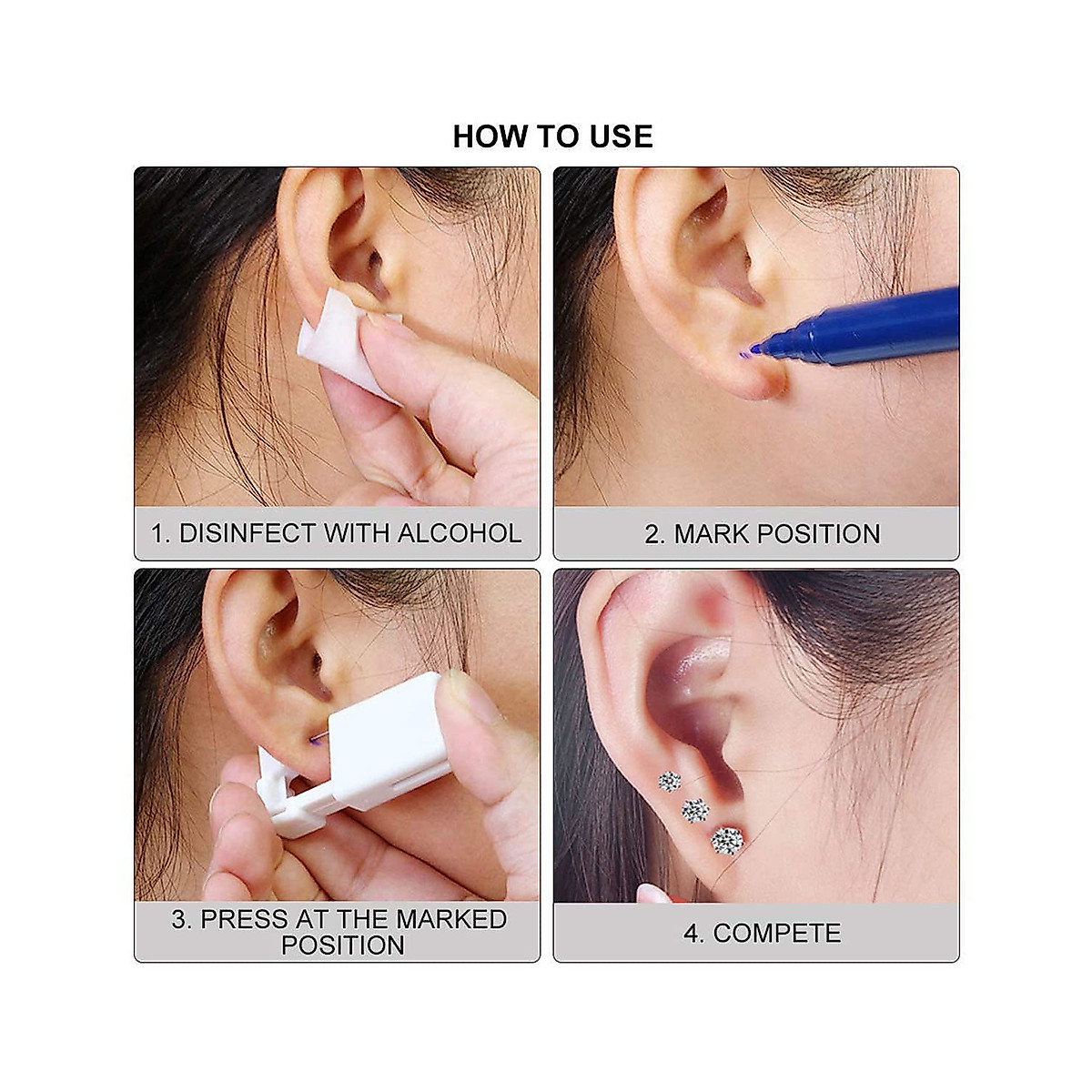 4 Pack Ear Piercing Gun Kit, SLVIEKAE Disposable Ear Piercing Gun with Silver Earring Studs Safety Ear Piercing Gun Kit Tool (3mm)