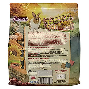 F.M. Brown's Tropical Carnival, Gourmet Pet Rabbit Food with High-Fiber Timothy and Alfalfa Hay Pellets, Probiotics for Digestive Health, Vitamin-Nutrient Fortified Daily Diet, 5 lb