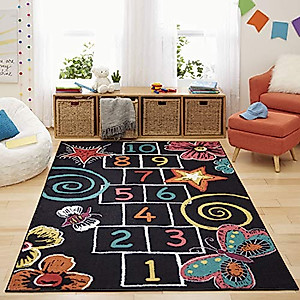 Mohawk Home Playroom Kids ,Hopscotch Chalk Black (5' x 8')