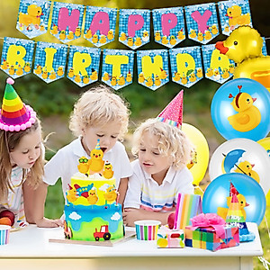 Leitee 57 Pcs Duck Birthday Decorations Latex Duck Balloon Duck Shape Foil Balloon Happy Birthday Garland Banner Duck Cake Topper Cupcake Topper Duck Decor Rubber Duck Themed Party Supplies (Novel)