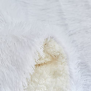 UOZZI BEDDING White Faux Fur Comforter Set Queen 3 Pieces - 1 White Shaggy Comforter Set and 2 Pillowcases, Ultra Soft and Easy Care Luxury Plush Shaggy Duvet Set