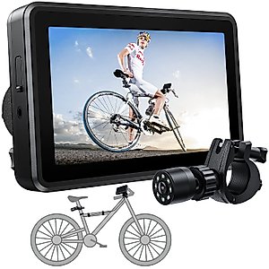 FEISIKE Handlebar Bike Mirror, Bicycle Rear View camera with 4.3'' HD Night Vision Function, 145° Wide Angle View, Adjustable Rotatable Bracket, Compatible with Bicycle, Mountain, Road Bike