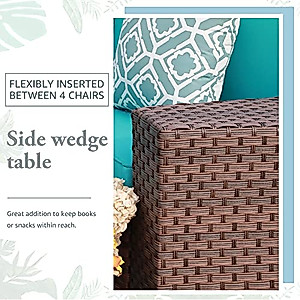 OC Orange-Casual 9-Piece Patio Furniture Set Half-Moon Sofa Outdoor All-Weather Wicker with Coffee Table & Set of Ottomans, Brown Rattan Turquoise Cushion (Pillows Included)