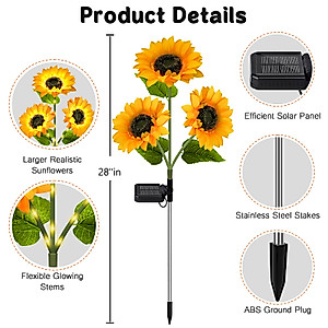 BesLowe 3 Packs 9 Sunflowers Solar Lights Outdoor Waterproof, Solar Garden Lights Garden Decor, Solar-Powered Flower Light Decorative for Patio Yard Flowerbed Backyard Decorations