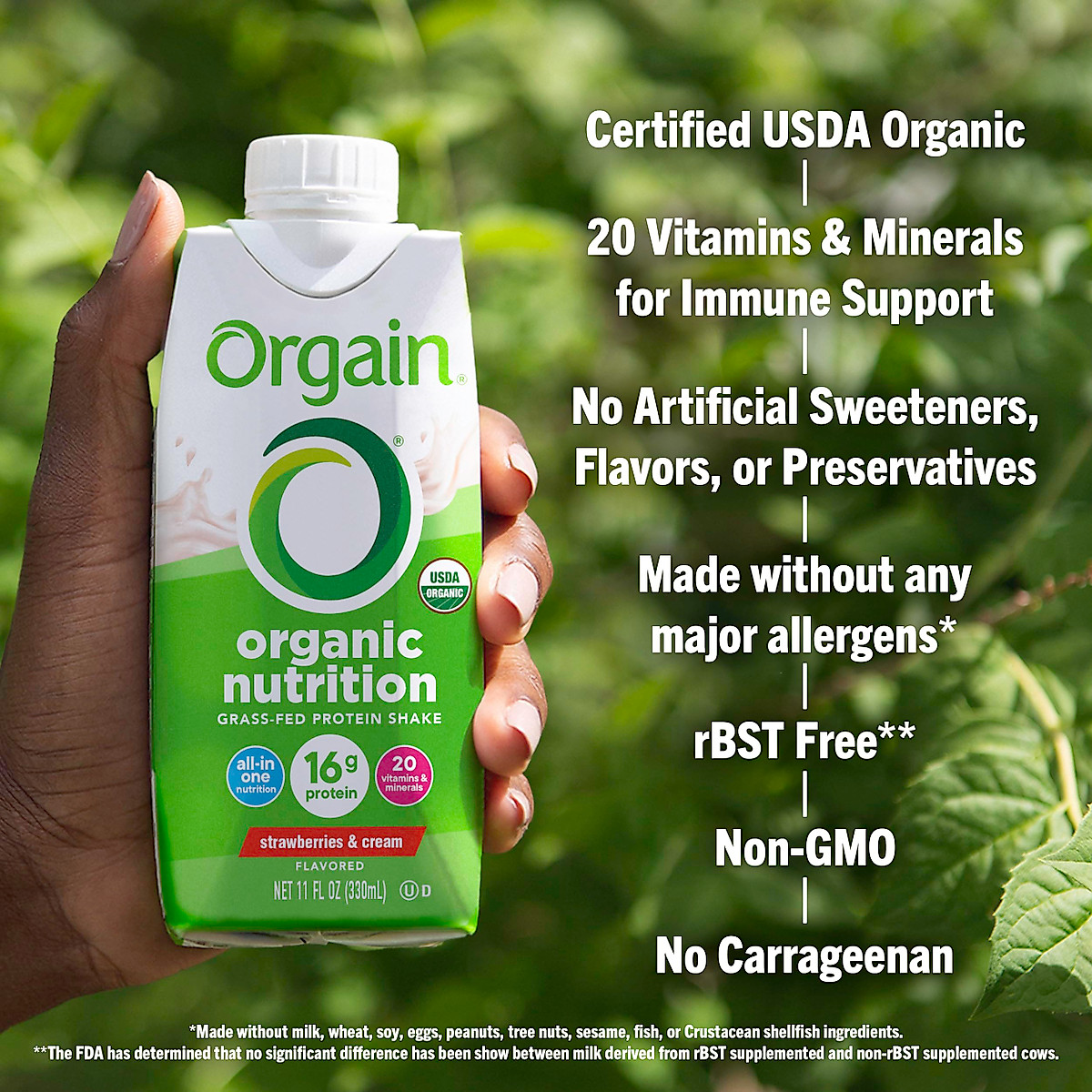 Orgain Organic Nutritional Protein Shake, Strawberries & Cream - 16g Grass Fed Whey Protein, Meal Replacement, 20 Vitamins & Minerals, Fruits & Vegetables, Gluten Free, Non-GMO, 11 Fl Oz (12 Pack)