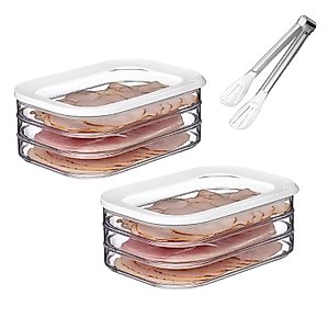 6Pcs Deli Meat Container for Fridge,Lunch Meat Container for Refrigerator with Food Serving Tongs Stackable Bacon Holder Cheese Keeper Turkey Deli Meat with Lid for Refrigerator