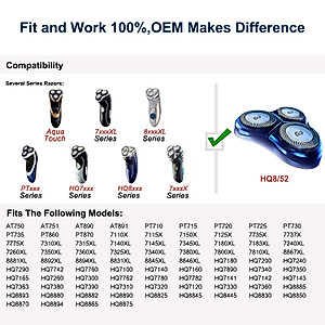 HQ8 Replacement Heads Compatible with Philips Norelco Aquatec Shavers, Razor Blades Suitable for Philips Aquatec Heads, HQ8 Heads (3-pc Pack)
