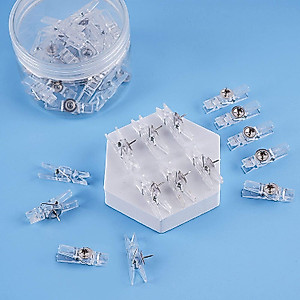 32 Pieces Reusable Push Pin Clips Photo Clips, Mini Transparent Plastic Tacks Thumbtacks Clothespins Decorative Craft Paper Clips for Cork Boards Wall Artworks Notes Photos Craft Accessories, Clear