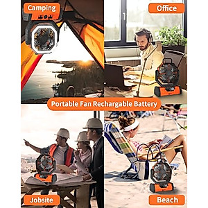 ADUST Camping Fan Battery Operated Powered Fan with LED Lantern Light 20000mAh Rechargeable Portable Fan, Oscillating Fan with 360° Rotation Hanging Hook for Tents, Cordless USB Desk Fan(Orange)