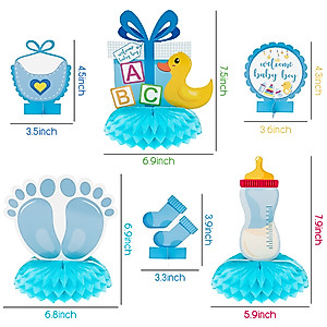 OSNIE 12Pcs It's a Boy Baby Shower Themed Honeycomb Centerpieces Table Topper for Baby Boys Welcome Baby Boy Cutouts Gender Reveal Party Decorations Infant Baby Party Favors Photo Booth Props (Blue)