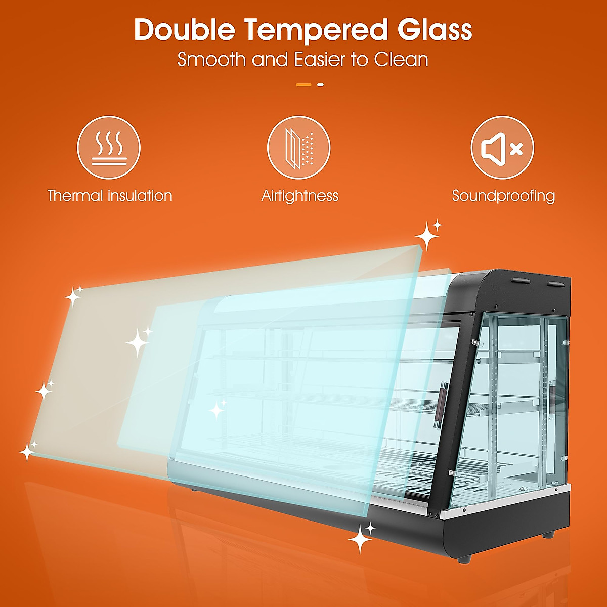 Countertop Food Warmer,48" Three Tier Commercial Warmers for Food Display, Glass case, with LED Lighting Removable Shelves Pastry for Buffet Restaurant
