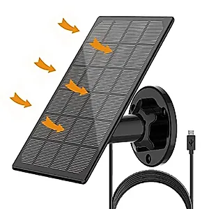 Solar Panel for Outdoor Camera, IP66 Waterproof Solar Charger, Continuous Solar Power Supply for Security Cameras, with 10ft Cable Micro USB Port & Type-C Adapter Solar Panel, 360° Adjustable Bracket