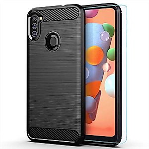 Galaxy A11 case,Samsung A11 case,with HD Screen Protector,MAIKEZI Soft TPU Slim Fashion Non-Slip Protective Phone Case Cover for Samsung Galaxy A11(Black Brushed TPU)