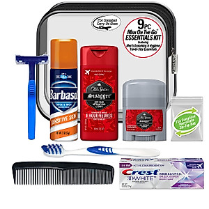 Convenience Kits International Men's Deluxe, 9-Piece Kit with Travel Size TSA Compliant Essentials , Featuring: Old Spice Products in Reuseable Toiletry Bag