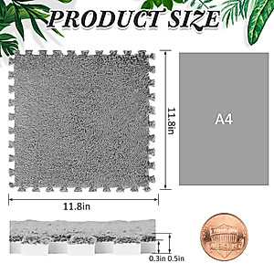 Nuanchu 32 Pcs Plush Foam Interlocking Floor Mat Climbing Area Rugs 11.8 x 11.8 Inch Square Soft Fluffy Tiles with Border Play Mat Flooring Tiles for Home Playroom Decoration (Gray)