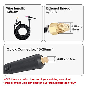 Hynade Lift TIG Torch Air Cooled Argon Welding Torch 150A TIG17 with valve 10-25 plug. (Lift TIG17 Valve)