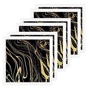 ALAZA Wash Cloth Set Gold Black Marble - Pack of 6 , Cotton Face Cloths, Highly Absorbent and Soft Feel Fingertip Towels(226cr8d)