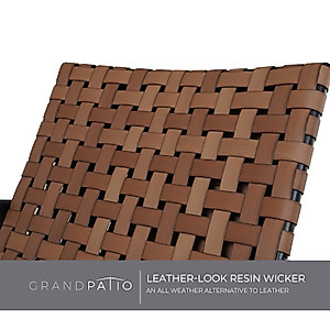 Grand patio Chairs Set of 2 Leather- Look Wicker Outdoor Chairs with Powder Coated Aluminum Frame Outdoor Bistro Set for Garden Backyard Balcony Brown