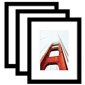 Wiscet 8x10 Picture Frame Set of 3, Display Pictures 5x7 with Mat or 8 x 10 Without Mat, Photo Frame for Wall Mounting or Tabletop Display, Black