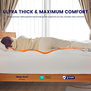 SLEEP ZONE Queen Mattress Topper Washable, Deep Pocket Mattress Pad, Thick Fitted Mattress Cover for Back Pain, Breathable Mattress Protector, Hotel Quality (White, Queen)