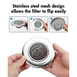 2 Packs Sink Drain Strainer, Easy Clean Reversible Mesh Sink Strainer with 304 Stainless Steel, Wokdada Revolutionary Anti-Rust Kitchen Sink Strainer Food Catcher for Garbage Disposal Without Clogging